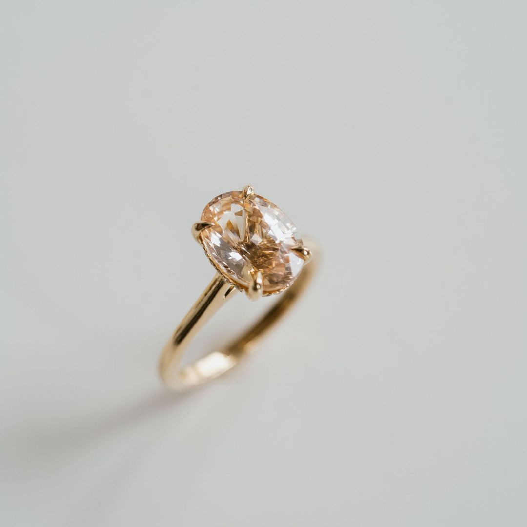 Oval Peach Sapphire Dominion With Diamond Collar – Cavalier Gastown
